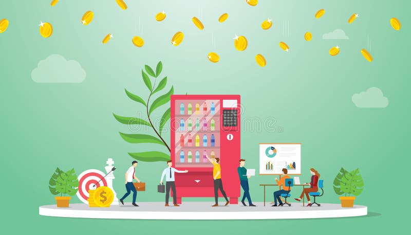 Vending Machine Business Growth Finance Concept with Modern Flat Style ...