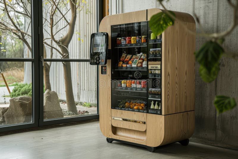 A Vending Machine with a Green Plant in Front of it Stock Image - Image ...