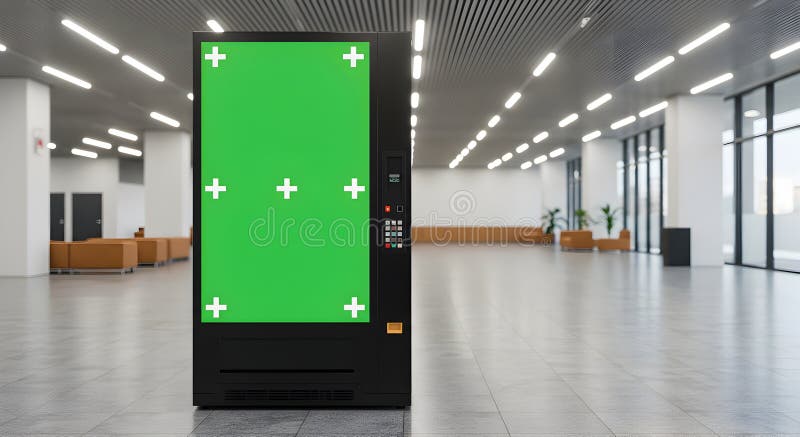 Vending Machine with Green Screen Display in a Modern Office Space ...
