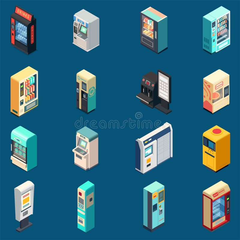 Vending Machine Isometric Icons Stock Vector - Illustration of fresh ...
