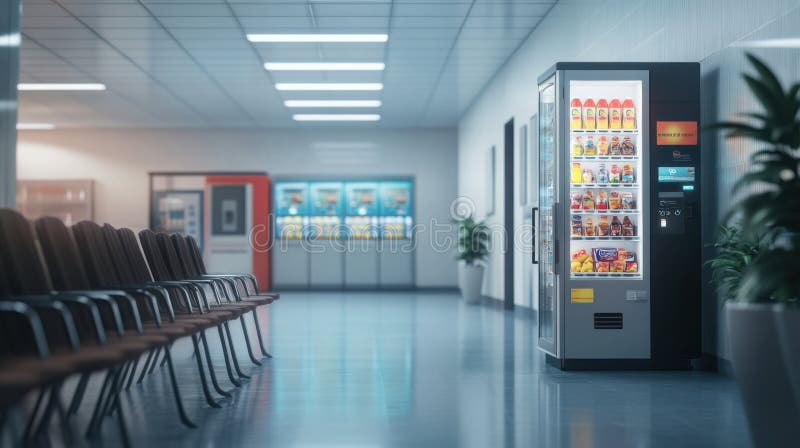 Vending Machine in a Modern Hallway with Seating and Illuminated ...