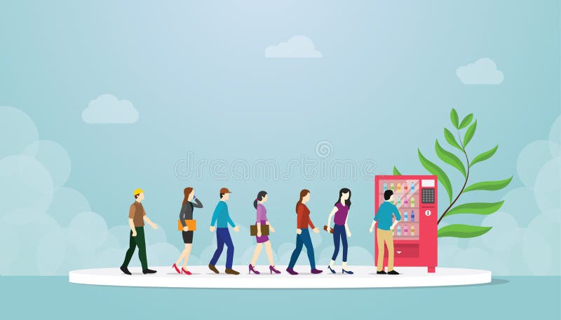 Vending Machine Queue with Many People Concept with Modern Flat Style ...