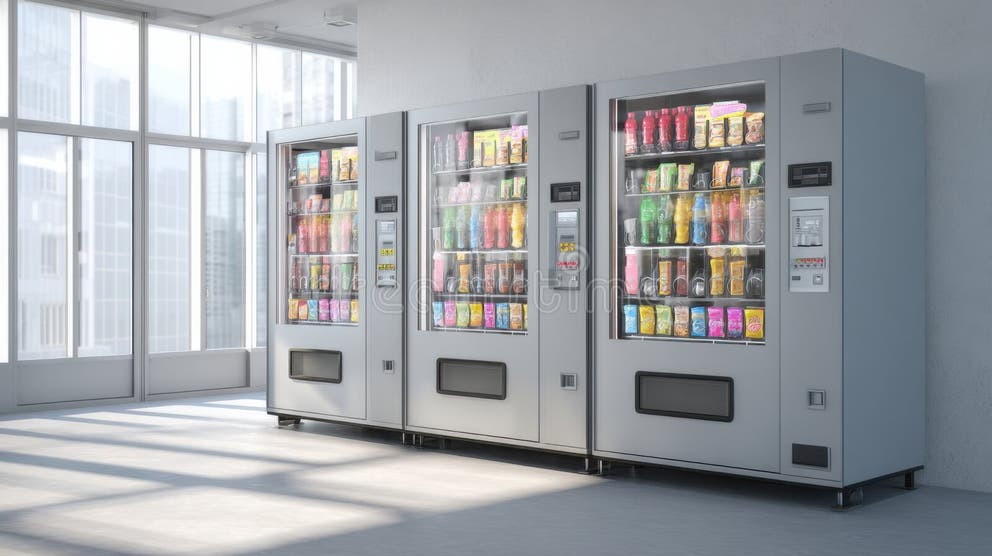 Vending Machines Filled with Snacks and Drinks in a Modern Office Space ...