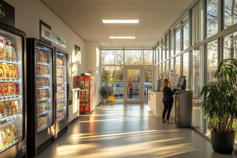 Vending Machines and Self-service Kiosk Modern Office Building Interior ...
