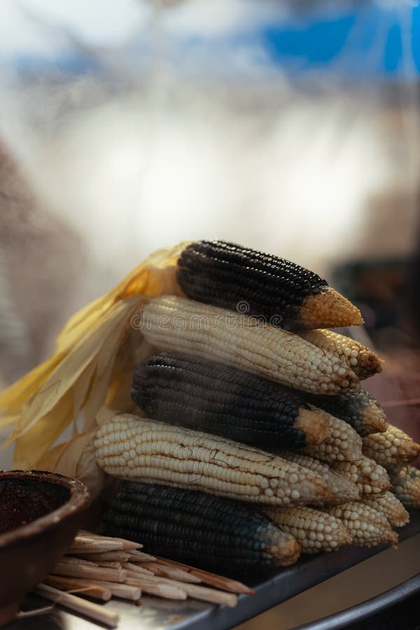 Vendor of Prepared Boiled Corn and Esquites on a Cloudy Day Stock Photo ...