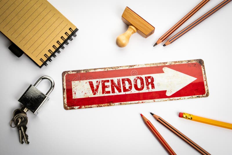 Vendor. Red Direction Arrow with Text on White Office Desk Stock Photo ...