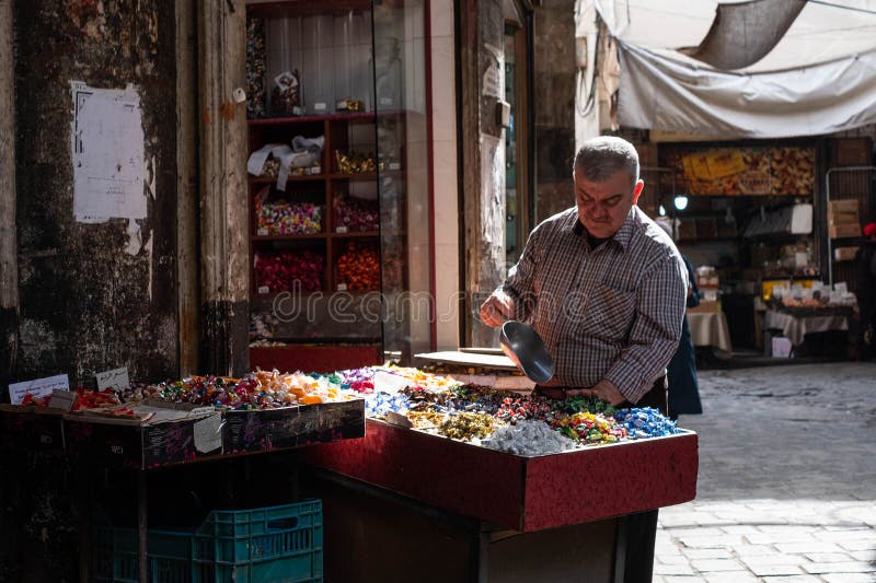 Vendor Selling Sweets and Candy on Souk, Damascus, Syria Editorial ...