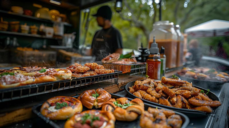 Vendor Serving Food and Drinks at a Festival Bar, AI-generated. Stock ...