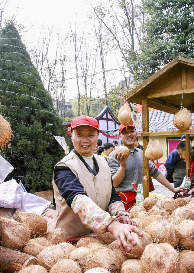 Vendors Selling Coconuts in a Park,chengdu,china Editorial Photography ...