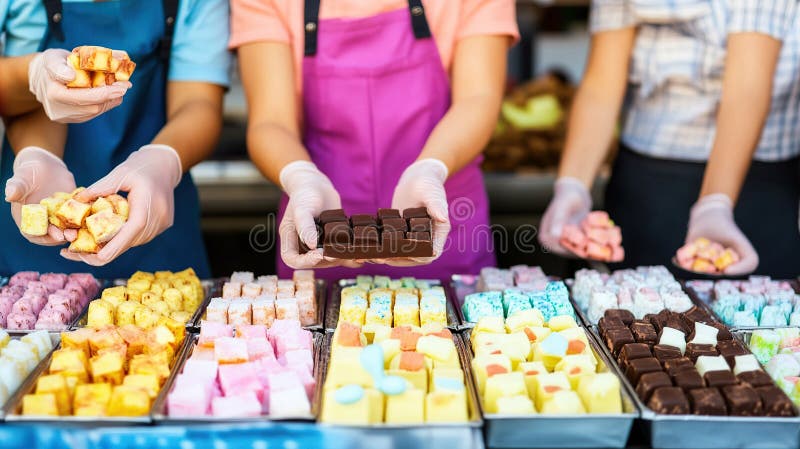 Vendors Selling Colorful Sweets at Market Stall Stock Image - Image of ...
