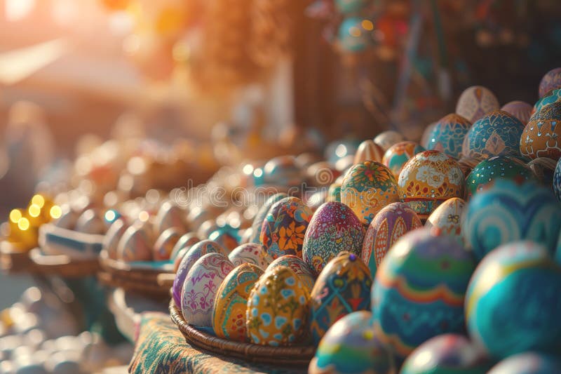 Vendors Stall with Plethora of Decorated Easter Eggs Closeup Stock ...