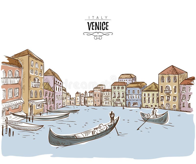 Venecia Paisaje Urbano Con Las Casas, El Canal Y Los Barcos Ilustración ... Venecia Paisaje Urbano Con Las Casas, El Canal Y Los Barcos Ilustración ...