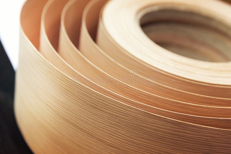 Oak Veneer Roll. Wood Texture. Furniture Manufacture. Close-up Stock ...