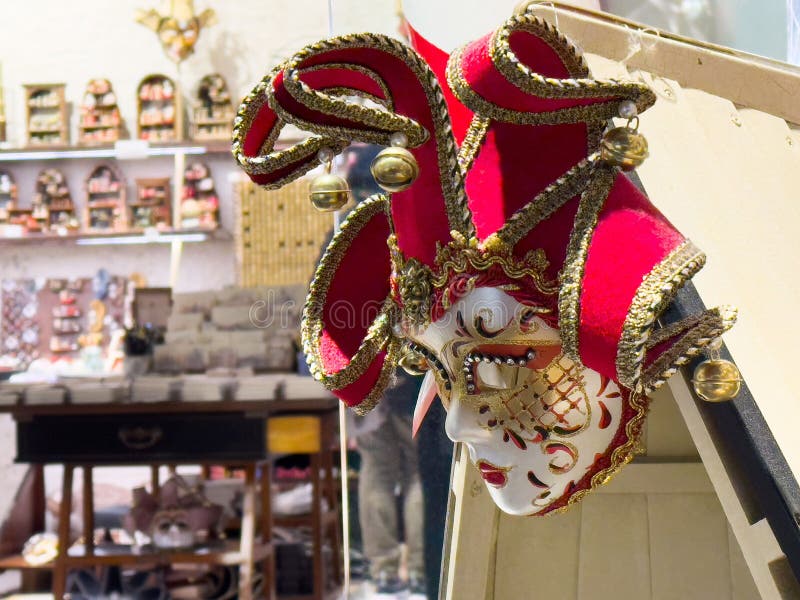 Venetian Carnival Mask Display with Red and Gold Detailing Editorial ...