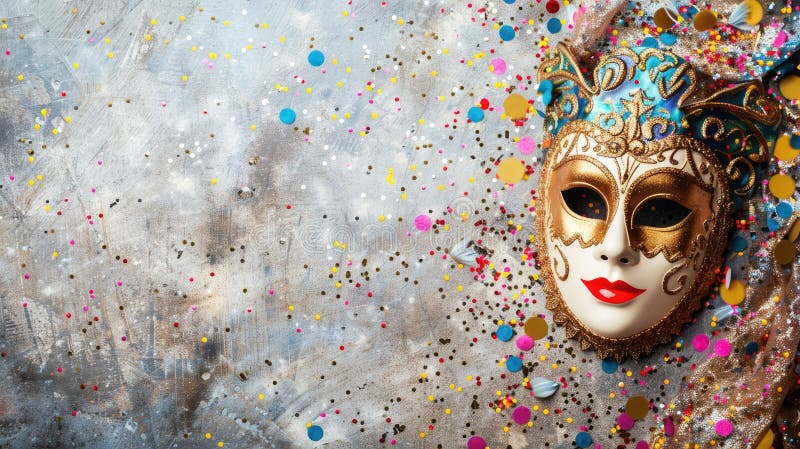 Venetian Carnival Mask and Party Confetti with Copy Space Stock ...