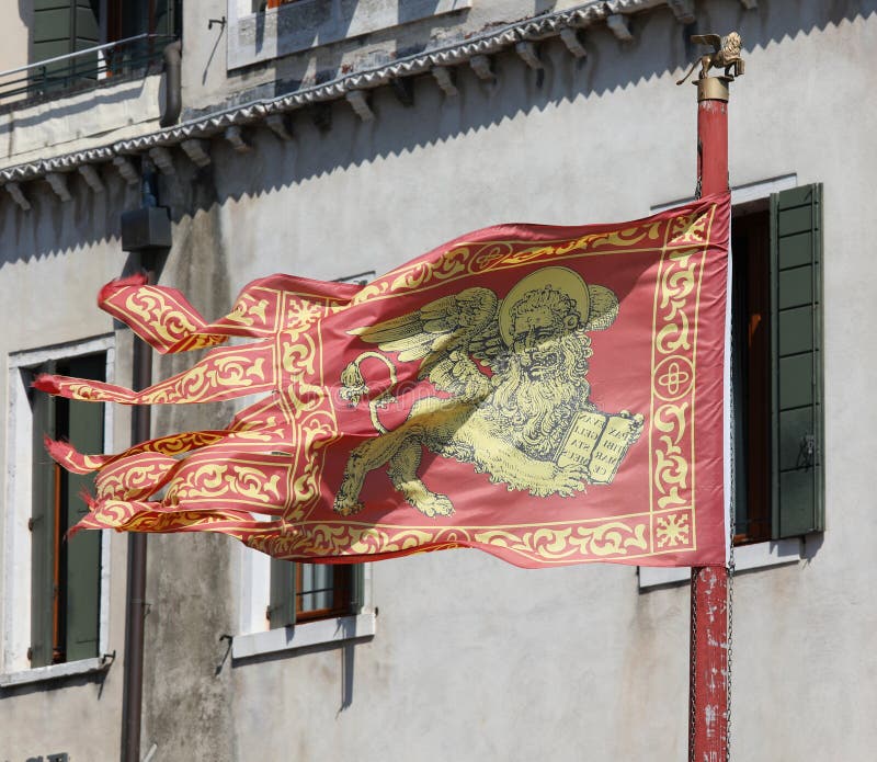 Venetian Flag Waving on the Wind Stock Photo - Image of venezia, lion ...