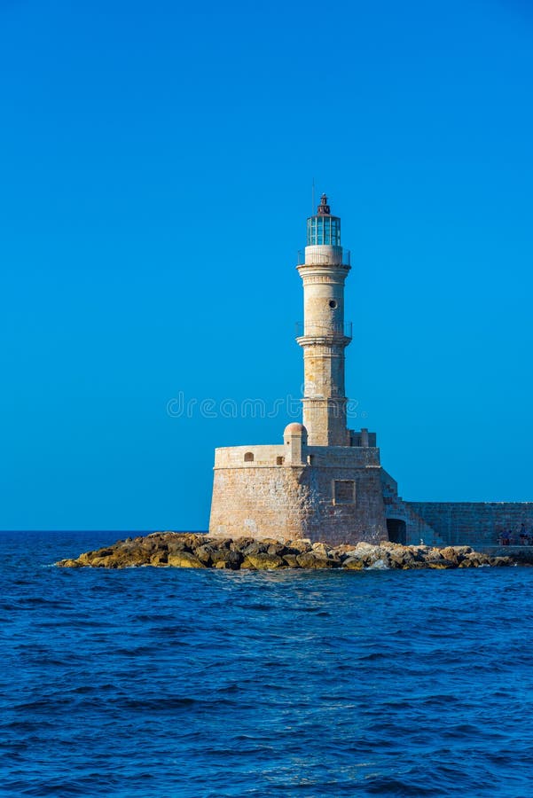 Venetian Lighthouse at the Port of Chania at Crete, Greece Stock Image ...