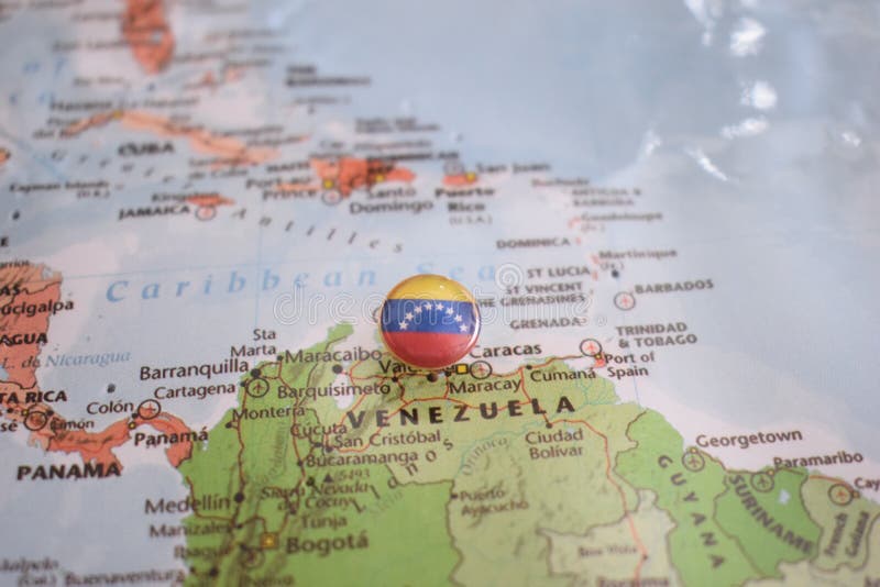 Venezuela Flag Drawing Pin on the Map Stock Photo - Image of journey ...