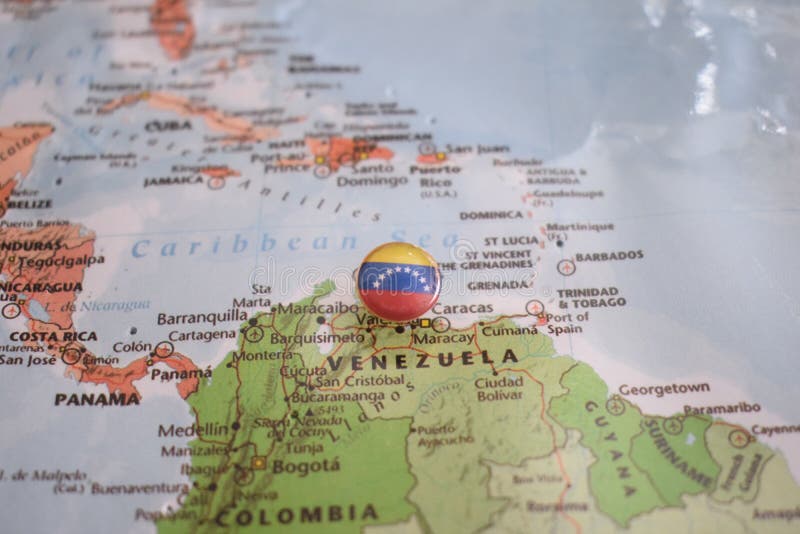Venezuela Flag Drawing Pin on the Map Stock Photo - Image of ...