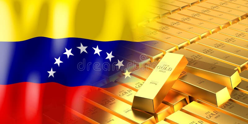 Venezuela Flag and Gold Ingots - 3D Illustration Stock Illustration ...
