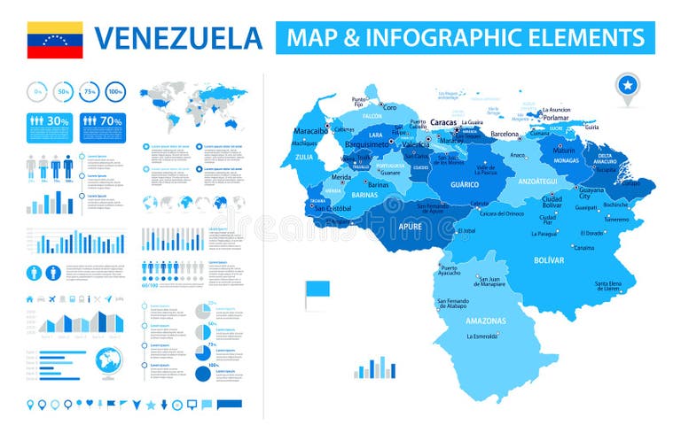 Venezuela Infographic Map with Data Visualization Elements - Vector Map ...