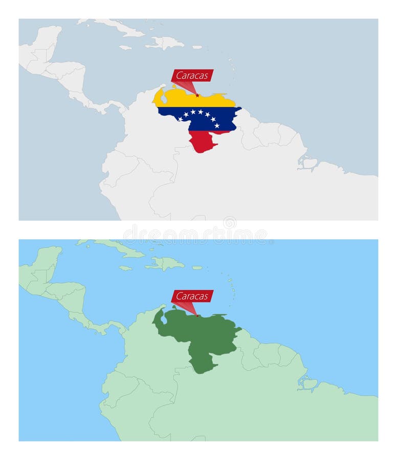 Venezuela Map with Pin of Country Capital. Two Types of Venezuela Map ...
