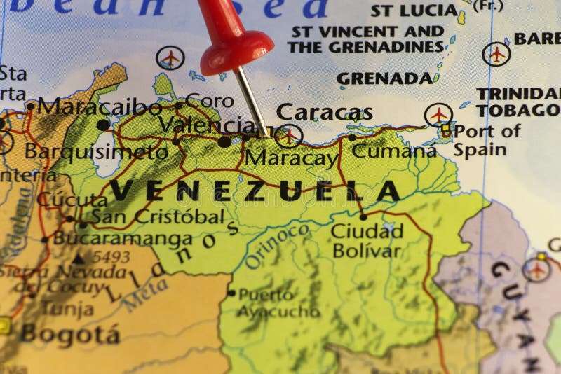 Venezuela Map, Red Pin on Caracas Stock Illustration - Illustration of ...