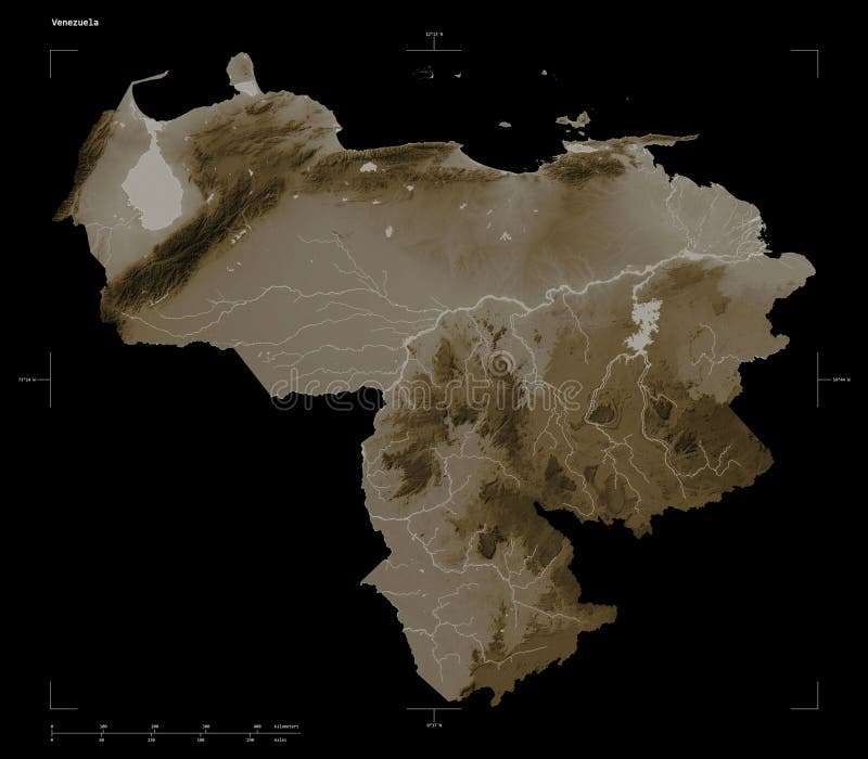 Venezuela Shape on Black. Sepia Stock Illustration - Illustration of ...
