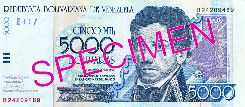 5000 Venezuelan Bolivar Bank Note Blue Obverse Stock Image - Image of ...