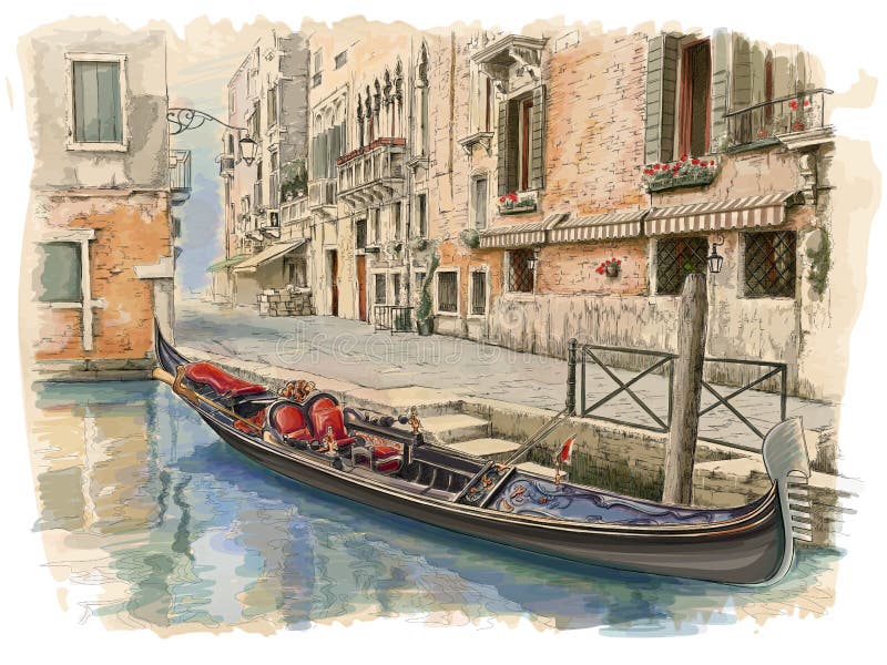 Venice Ancient Building And Gondola Stock Vector Illustration Of Scene