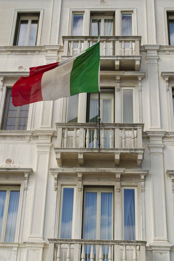 Venice Building Facade with Italian Flag Stock Photo - Image of ancient ...