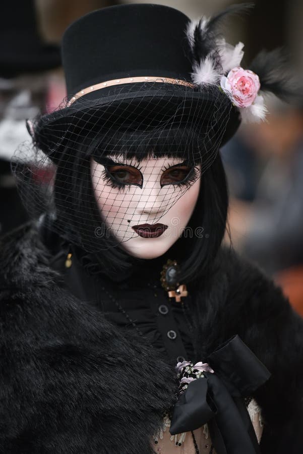 Venice Carnival Masked Model Editorial Photography - Image of february ...