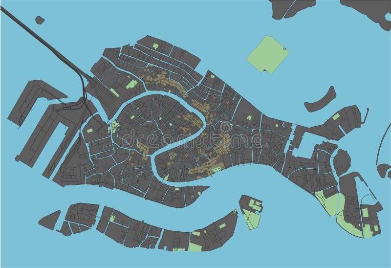 Venice Vector Map with Dark Colors. Stock Vector - Illustration of ...