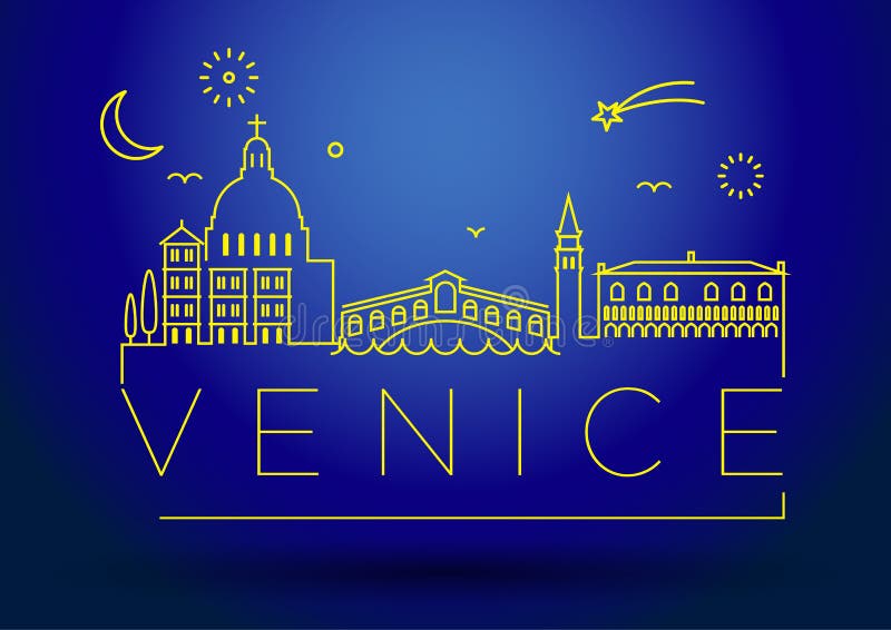 Venice City Line Silhouette Typographic Design Stock Vector ...