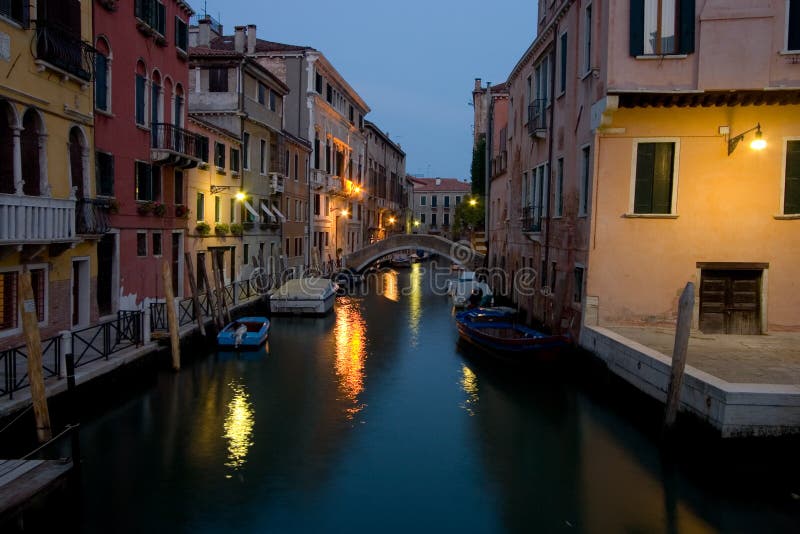 Venice at Dusk stock image. Image of canal, river, lights - 83692083