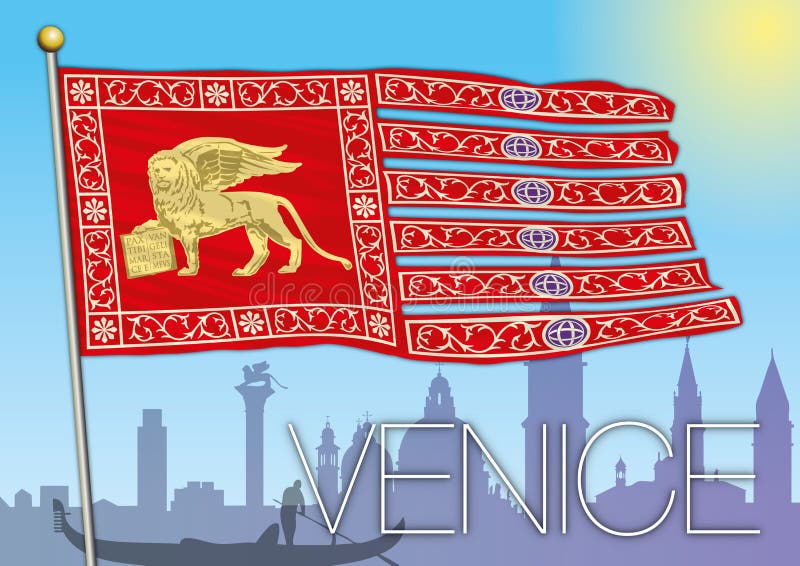 Venice Flag and City Silhouette Stock Illustration - Illustration of ...
