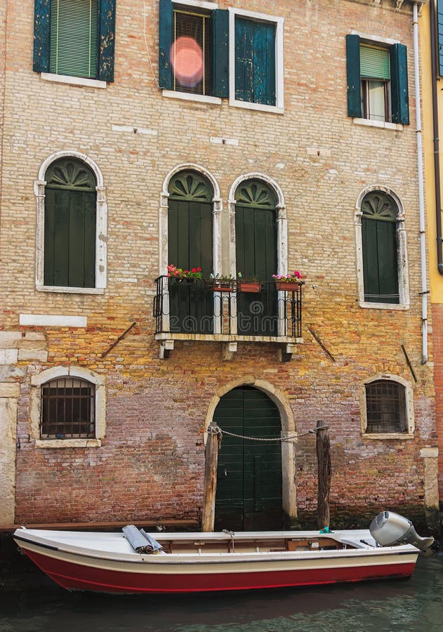 Venice House Decorated with Flower Geranium Plastic Vases Posed on ...