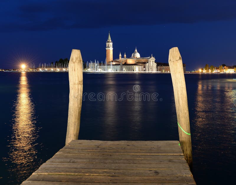 Venice, Italy at night stock photo. Image of wooden, venetian - 56715498