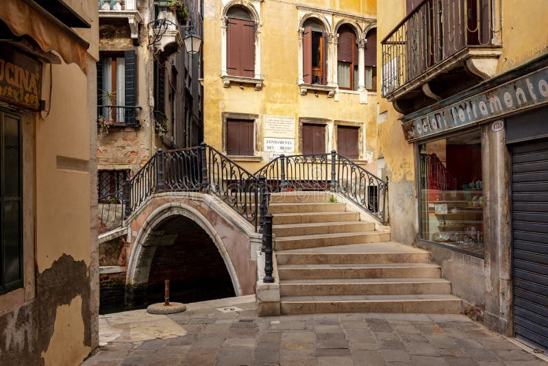 Venice, Italy - October 2022: Small Bridge Over Venice Canal Stock ...