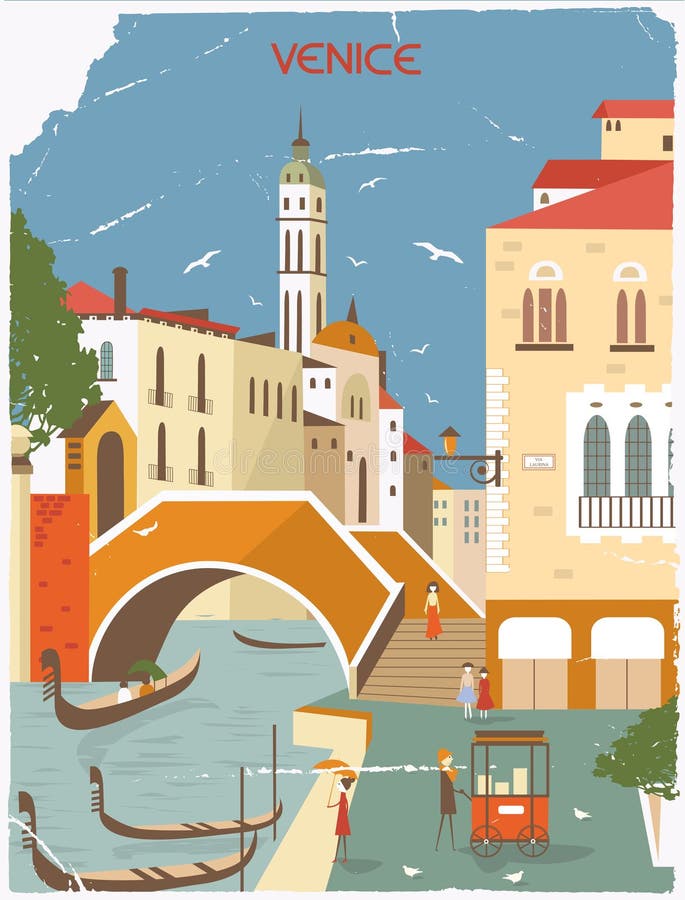 Venice Italy in old style stock vector. Illustration of attraction ...