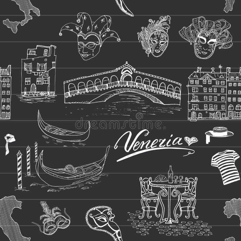 Venice Italy Seamless Pattern. Hand Drawn Sketch with Map of Italy ... Venice Italy Seamless Pattern. Hand Drawn Sketch with Map of Italy ...
