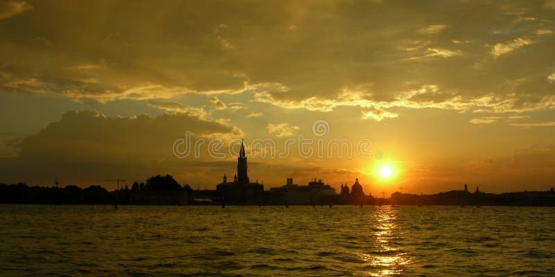 Venice Lagoon Sunset Landscape Panorama Stock Photo - Image of europe ...