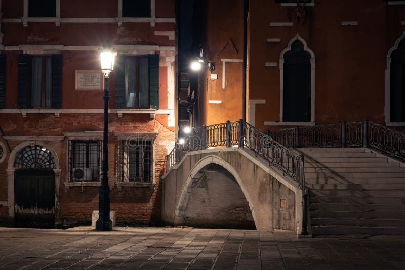 Venice Old Street Night Panorama Stock Photo - Image of italy, venetian ...