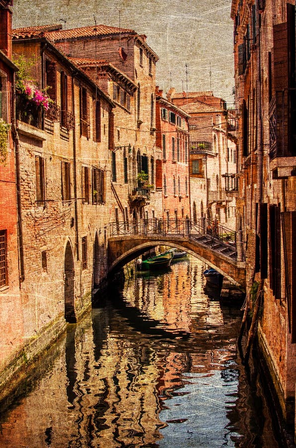 Venice Retro Picture. Side Channel Stock Photo - Image of gondolier ...