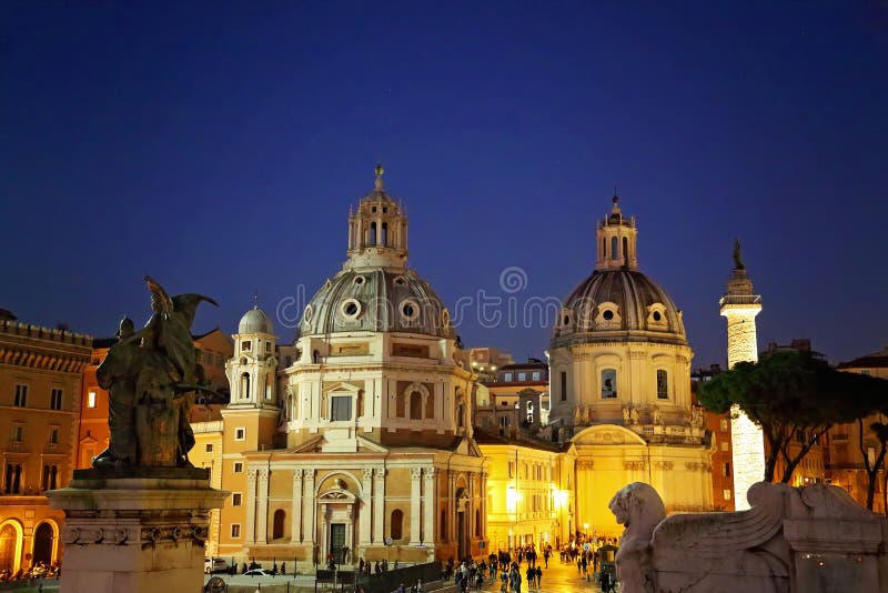 Venice Square Piazza Venezia in Rome at Night Stock Photo - Image of ...