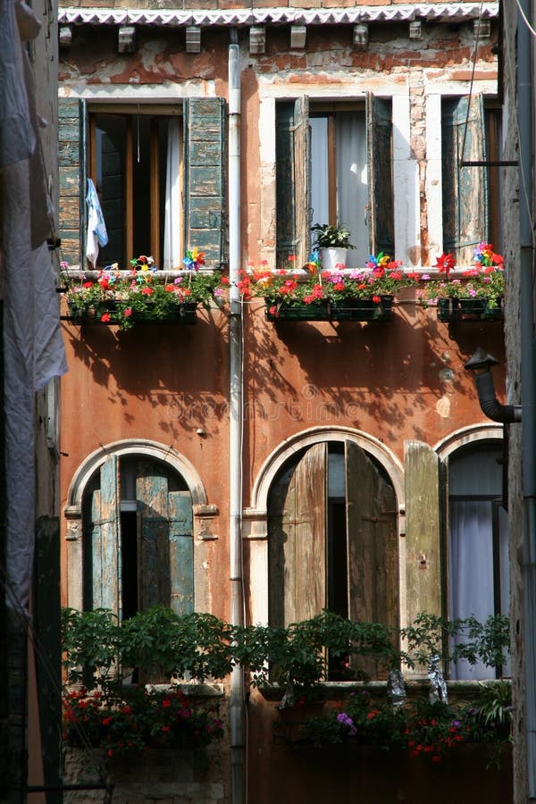 Venice, Typical Ancient House Stock Image - Image of balcony, flowers ...