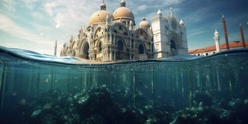Venice Underwater City Flooded after the Flood Stock Illustration ...