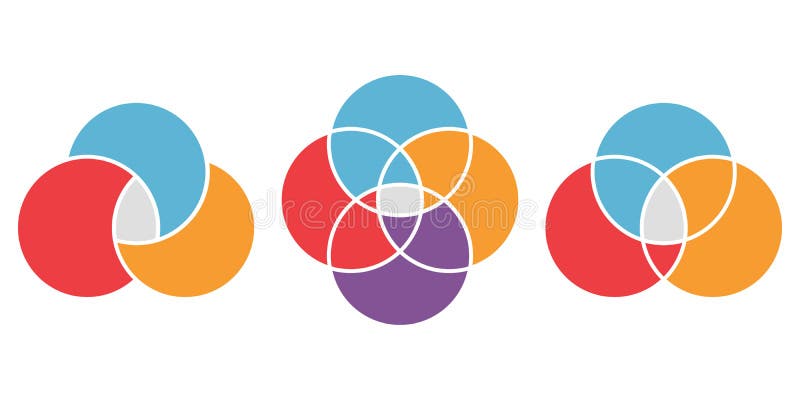 Venn Diagram Color Infographic Set. Three and Four Intersected Circle ...