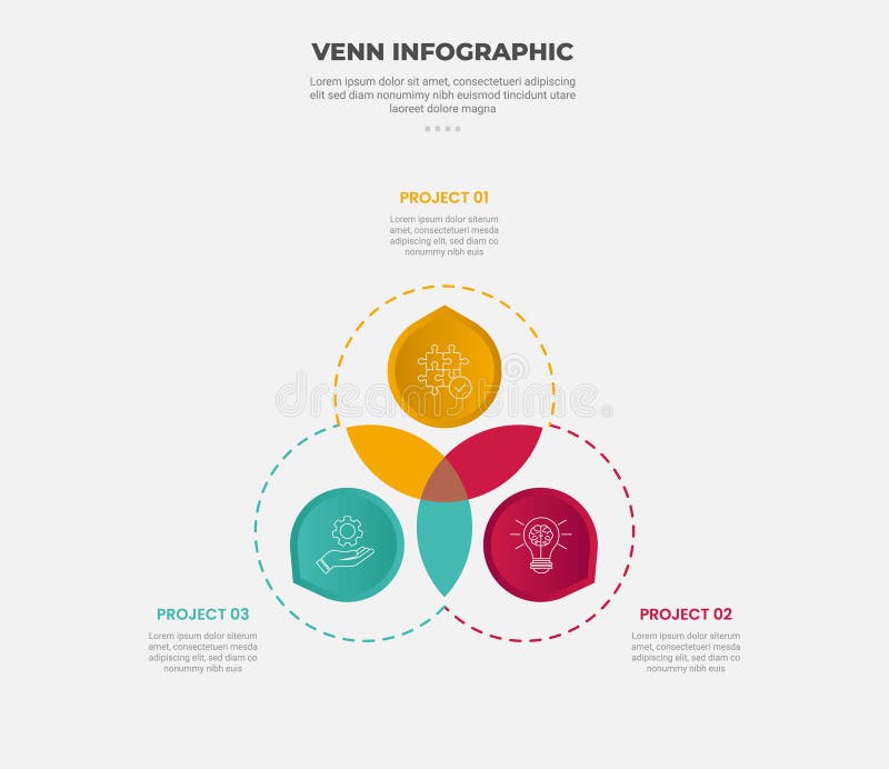 Venn Diagram Infographic Outline Style with 3 Point Template with ...