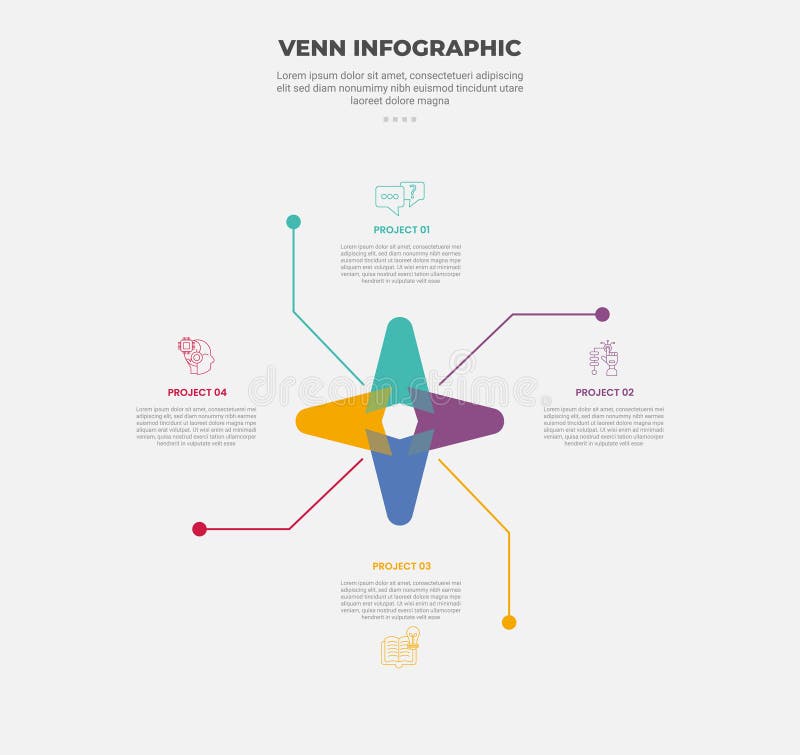 Venn Diagram Infographic Outline Style with 4 Point Template with ...